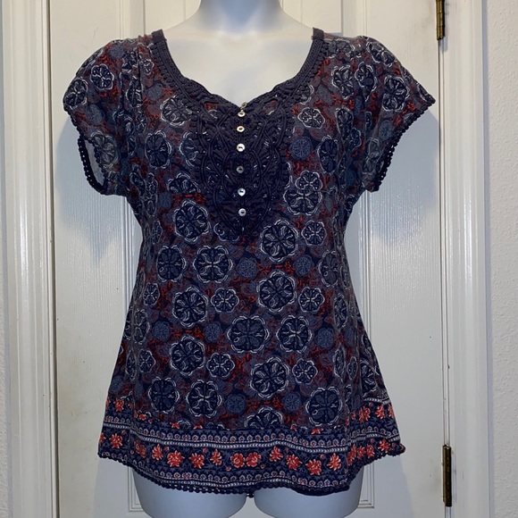 Rocha John Rocha | Tops | Rocha John Rocha Print Blouse Crocheted Plus ...